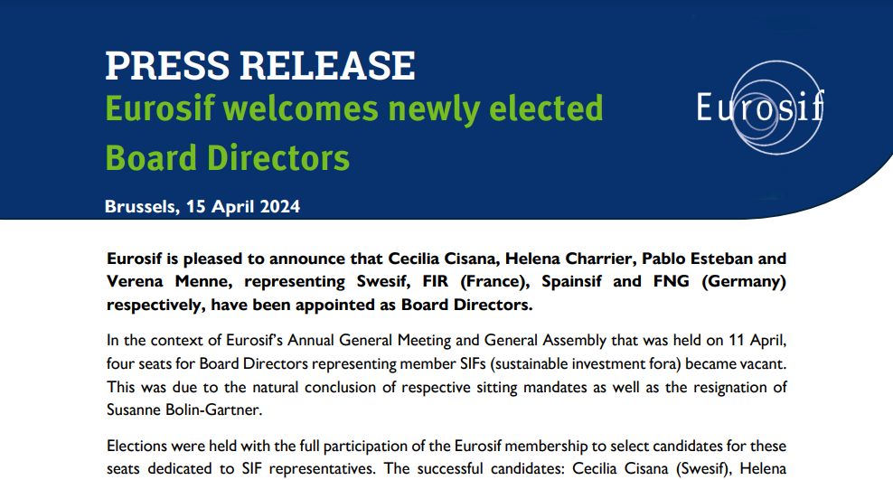 Eurosif welcomes newly elected Board Directors - EUROSIF